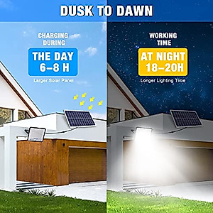 300W Solar Flood Lights Outdoor Dusk to Dawn, 30000 LM Solar Lights Outdoor Waterproof 16ft Cord Solar Powered Security Lighting Floodlight Remote Control for Shed Backyard Garden
