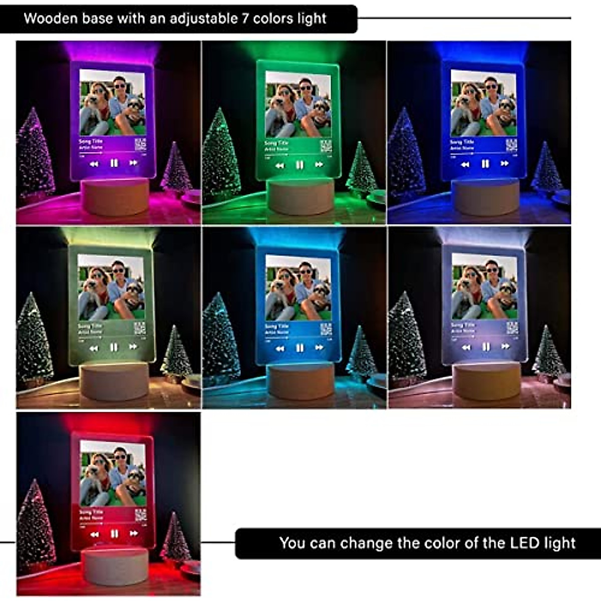 Custom Spotify Glass Art Album Cover Song Plaque Personalized Led Night Light, Scannable Spotify Code Song Plaque, Personalized Photo Gifts for Couple Lovers