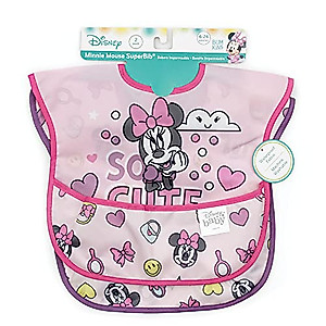 Bumkins Disney Bibs for Girl or Boy, SuperBib Baby and Toddler for 6-24 Months, Essential Must Have for Eating, Feeding, Baby Led Weaning, Mess Saving Waterproof Soft Fabric, 2-pk Minnie Mouse