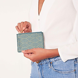 KATIE LOXTON Wave Print on Metallic Blue Womens Small Vegan Leather Zippered Card Holder Wallet