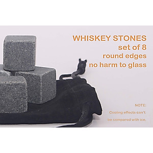 Whiskey Stones and Bottle Stopper Set, Pack of 8 Whiskey Drinking Stones to Chiling Whiskey, Polymer Stopper for Standard Spirit, Wine Bottles, Gift Pack for Christmas, Birthday - Barleo Malt°