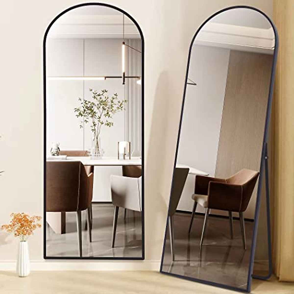 COFENY Full Length Mirror, 71" x 30" Black Arch Floor Wall Mirror, Stable Bracket Glass, Multiple Installation Ways