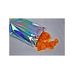 Self-Standing Mylar Bags for Food Storage: Resealable Set of 50 Easy Slide Open and Smell Proof Holographic Bags | 4x6 Inch Food-Grade & Reusable Plastic Stash Bag | Small Bags with Lay Flat Designs