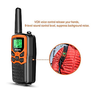 Walkie Talkies RV-7 with 22 FRS Channels, Rivins Walkie Talkies Long Range for Adults with LED Flashlight VOX Scan LCD Display, Handheld Walkie Talkie for Hiking Camping Trip (Orange 4 Pack)