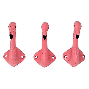 Pink Flamingo Cast Iron Wall Hook 4 Inch (Set of 3)