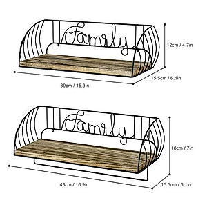 Alsonerbay Bathroom Wood Shelves with Towel Bar Set of 2, Wall Mounted Floating Storage Shelf, Rustic Solid Wooden Decor for Kitchen, Living Room, Bedroom, Carbonized Black