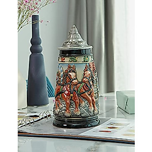 HAUCOZE Beer Stein Mug German Oktoberfest Stanley Viking Tankard with Petwer Lid Birthday Gifts 0.9Liter