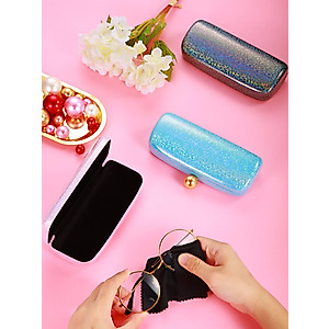 3 Pieces Hard Shell Sunglasses Case Dazzling Glitter Glasses Case Smooth Sunglasses Case with Eyeglass Cloth
