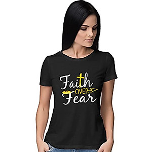 Go All Out Medium Black Womens Faith Over Fear Cross & Arrow T-Shirt