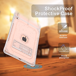ZoneFoker Case for iPad Air 2 Case, for iPad 6th/5th Generation 2018/2017, for Apple iPad 9.7 inch with Screen Protector/Stand,Clear Glitter Full-Body Coverage Slim Cover for Girls Women Kids