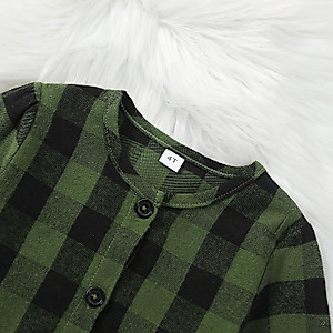 Baby Girl Plaid Skirt Sets Long Sleeve Crew Neck Buttons Jacket Coat A Line Short Shirt Spring Fall Winter Fashion (Green, 3 Years)