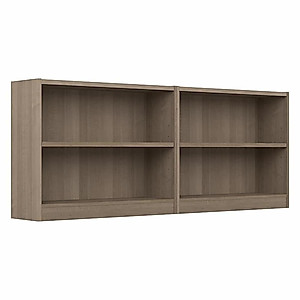 Bush Furniture Universal Small 2 Shelf Bookcase in Ash Gray - Set of 2, Matching Storage and Display Bookshelves for Home Office or Living Room Organization