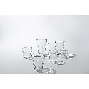 Duralex Made In France Picardie 18-Piece Glass Tumbler Drinking Set, Clear. Set includes; (6 Units) 8-3/8 oz Tumblers; (6 Units) 10-3/8 oz Tumblers; (6 Units) 12-1/8 Tumblers