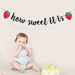 JENSENLIN How Sweet It Is Banner with Strawberry,Sweet Berry Engagement Bridal Shower Wedding Baby Shower Birthday Party Decorations.(black)
