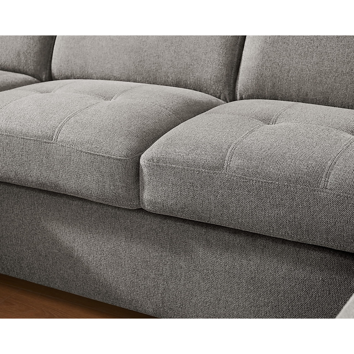 THSUPER 125'' U Shaped Sectional Sleeper Sofa with Pull Out Bed, Storage Chaise Lounge, and Adjustable Headrest, Oversized Sectional Couches for Living Room - Belfast Light Grey