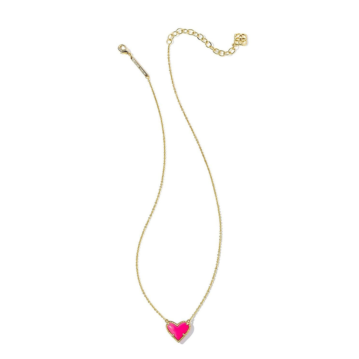 Kendra Scott Ari Heart Adjustable Length Pendant Necklace for Women, Fashion Jewelry, 14k Gold-Plated, Neon Pink