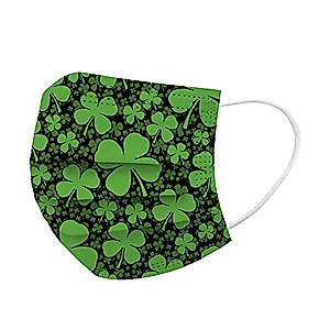 10 PC St Saint Patricks Day Disposable Face_Mask for Adults, Breathable Face_Mask with Shamrock Print,Green Disposable_mask with Nose Wire for Women Men Holiday Party