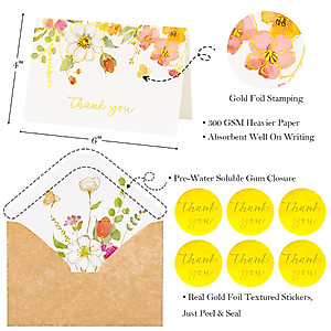 Crisky Wildflower Thank Cards with Envelopes 50 Pack bulk 4x6 Inch Kraft envelopes Flower Greeting Cards with Envelopes For Baby Shower, Wedding, Bridal Shower, Graduation