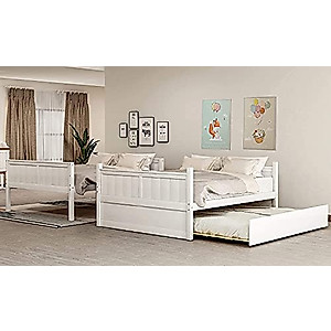 ATH-S Full Over Full Bunk Bed with Trundle, Solid Wood Bunk Beds with Full-Length Safety Guard Rail and Ladder, Can be Separated to 2 Full Size Platform Beds, for, Teens and Adults (Espresso, New)