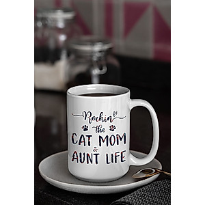 Floral Auntie Coffee Mug, Rockin' The Cat Mom And Aunt Life, Auntie Cat Lovers Mug, Gifts For Aunt, Auntie Gifts Mug, Crazy Cat Lady, Gift for Aunt, New Aunt Mugs, Mother's Day Gifts Tea Cup