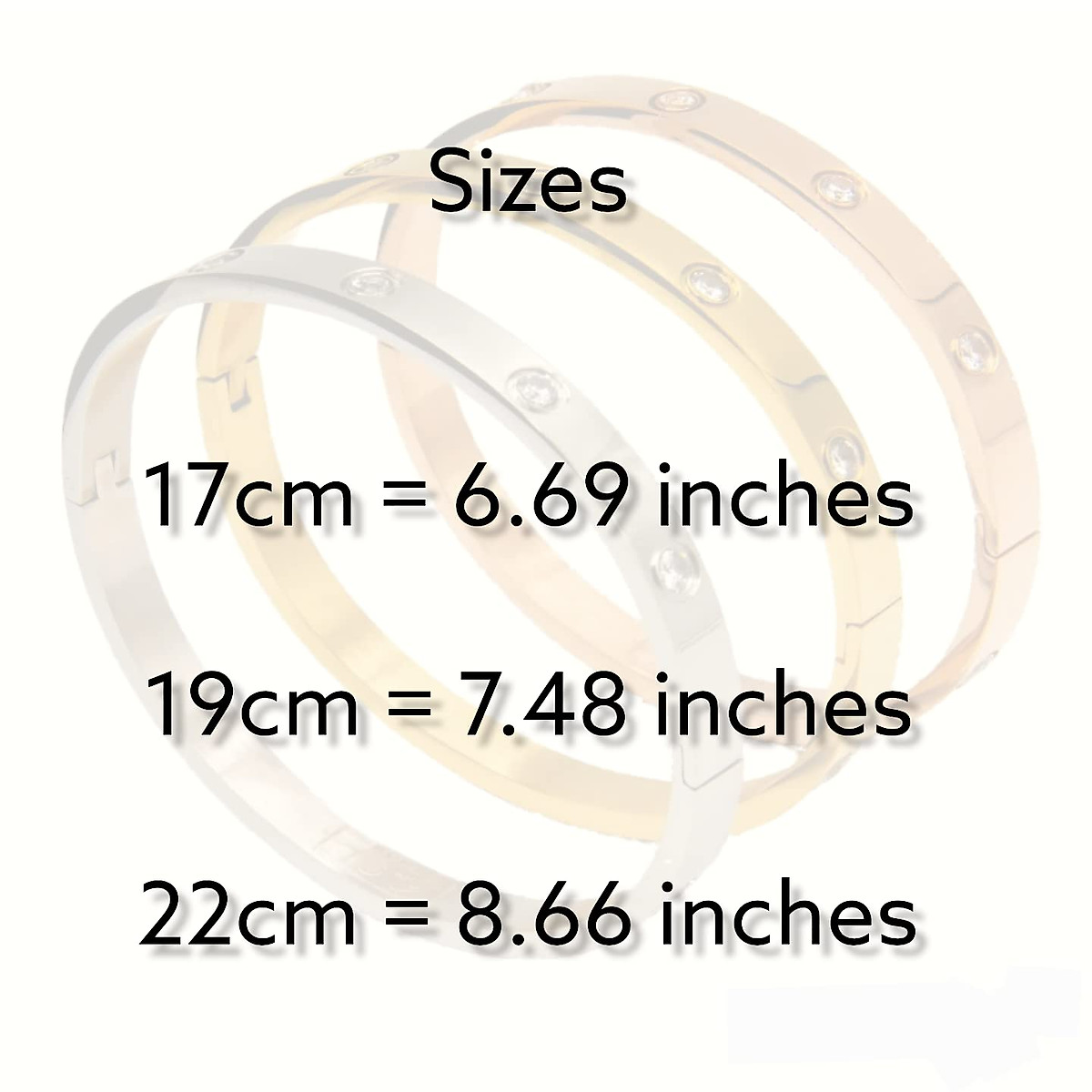 Five Rock Style" Elegant Bracelet Bangles Gift Box, 1 Silver, 1 Gold, 1 Rose Gold, Friendship Jewelry, Stainless Steel Hinged Love Bracelets with Select Cubic Zirconias (17cm)