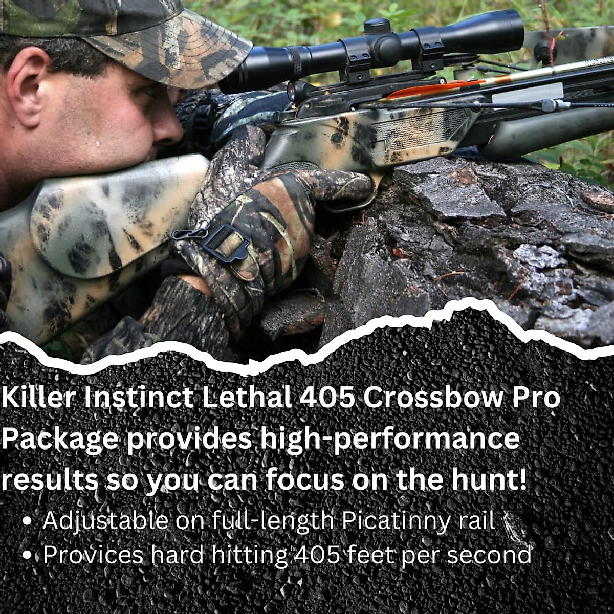 Killer Instinct Lethal 405 FPS Crossbow Bundle with Crossbows Slayer Crossbow Case, and Fixed-Blade Steel Tip 100-Grain Hunting Broadheads (3-Pack)