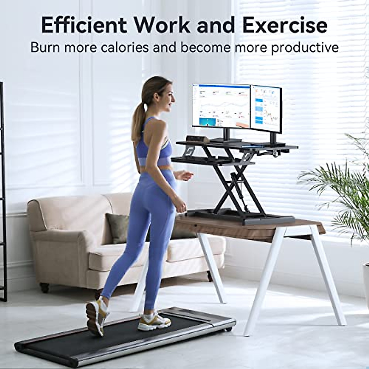 Standing Desk Converter, 35’’ W Height Adjustable Desk Riser w/ Detachable Keyboard Tray, Gas Spring , Fits Dual Monitors, Stand up Desk Riser for Standing or Sitting, Ideal for Home Office, Black