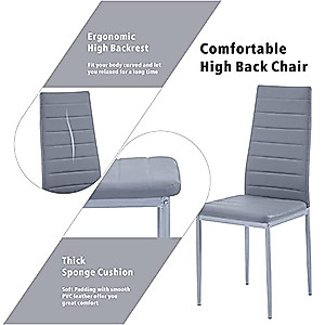 ROZHOME Gray Dining Table Set for 4, 5 Piece Kitchen Table and Chairs for Up to 110 Combinations, Compact Space-Saving w/Tempered Glass Tabletop and 4 Upholstered Chairs