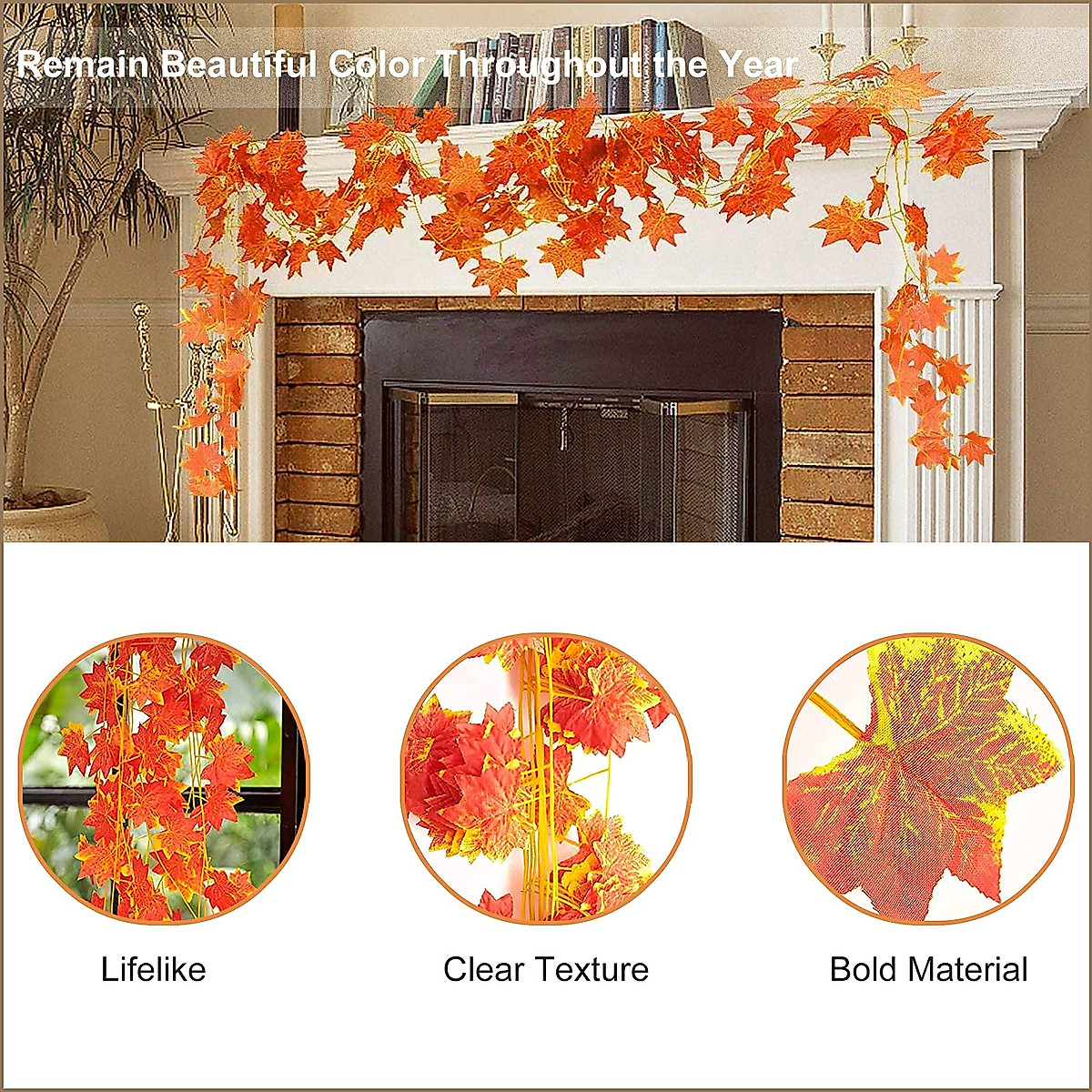 24 Pack Fall Leaf Garland, Artificial Maple Garland Artificial Fall Maple Ivy Vines, Thanksgiving Decor Garland Autumn for Party Home Garden Kitchen Office Wedding Indoor Outdoor Decors