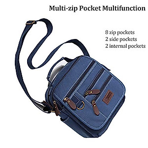 Sunsomen Mens bag Canvas Shoulder Bag Small Messenger Crossbody Bag Work Bag Vintage Multi-function(Blue)