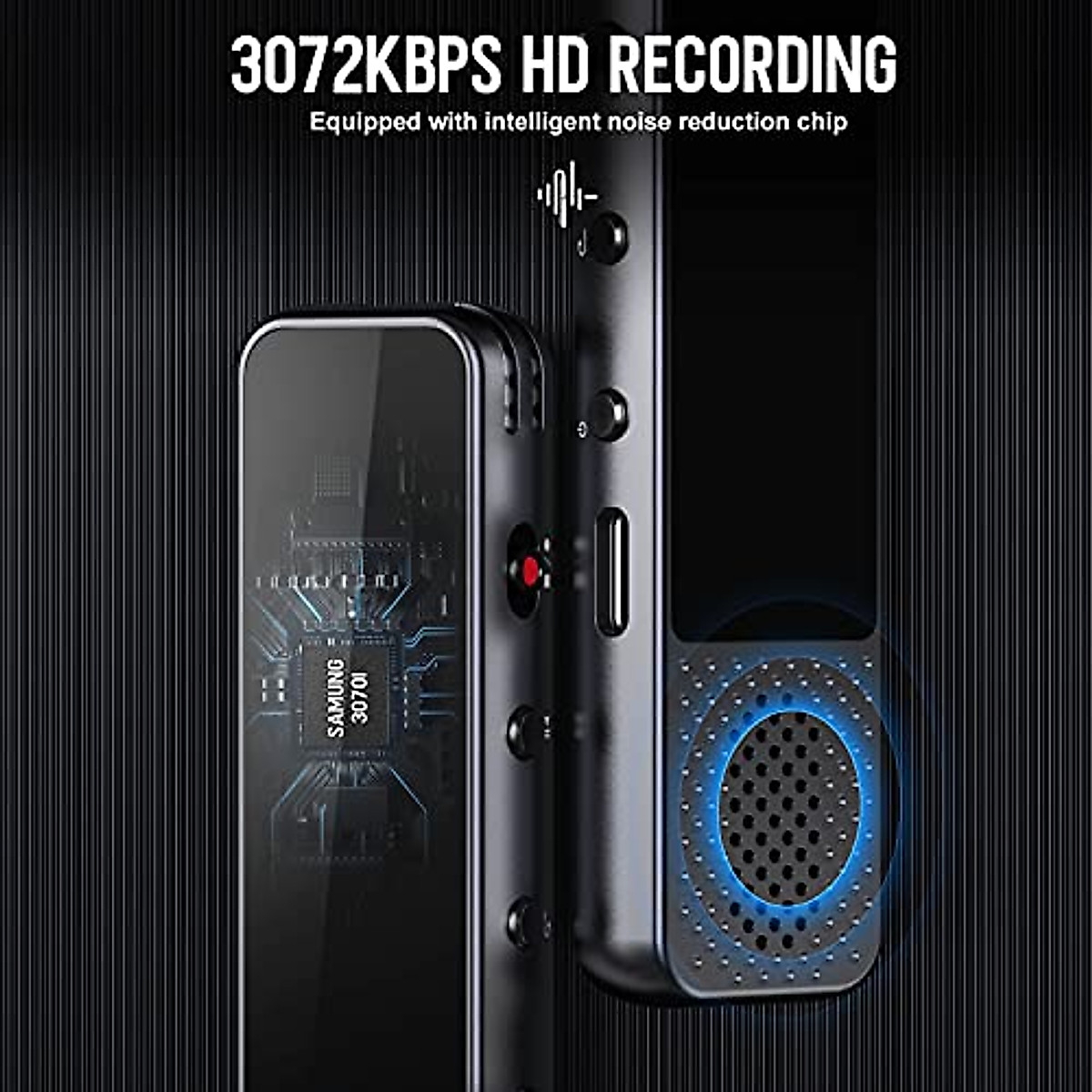 64GB Digital Voice Recorder, COCONISE Audio Recorder with 3072Kbps HD Recording, Voice Activated Recorder for Lecture with MP3 Player, A-B Loop Playback, Password, Accelerate Function