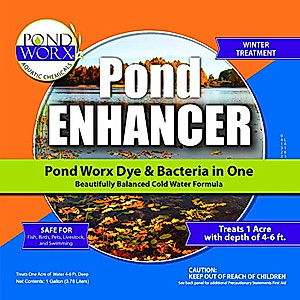 Pond Enhancer Gallon – Pondworx Concentrated Blue Dye with Pondworx Bacteria, 2 in 1 Formulation – Treats 1 Acre – Safe for Fish, Wildlife, Pets & Children