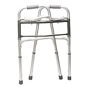 Front Wheeled Walker Folding Deluxe with 2 Button and 5" Wheels, Adjustable Height (Short, Standard, Tall People) by Healthline Trading