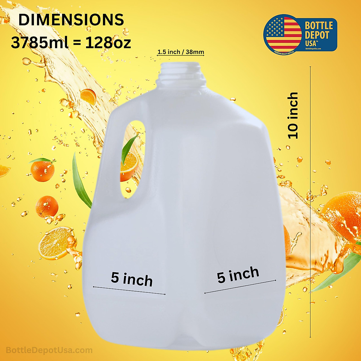 (4 PACK) 128 Oz Empty Plastic Gallon Juice Bottles with Tamper Evident WHITE Caps - Smoothie Bottles - Ideal for Juices, Milk, Smoothies, Picnic's and Even Meal Prep - Made in USA