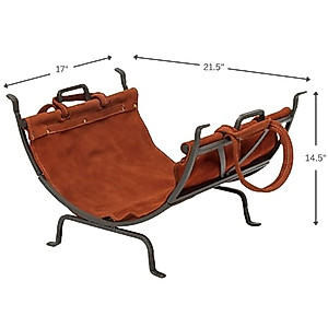 Uniflame Olde World Iron Firewood Log Holder with Suede Leather Carrier