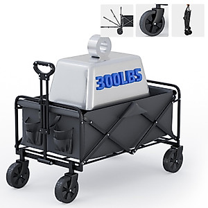 Collapsible Wagon Folding Cart, Foldable Heavy Duty Beach Wagon Cart with Brakes 360°Swivel Big Front Wheels for All Terrain, Utility Grocery Wagon with 400lbs Large Capacity for Garden Fishing