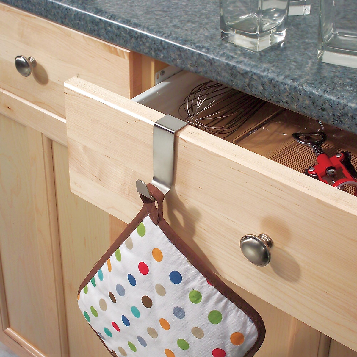 iDesign Forma Brushed Stainless Steel Over-The-Cabinet Storage Hook - 1" x 2.25" x 3"