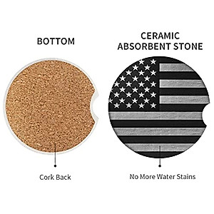 Car Coasters for Drinks Absorbent, 2 Pack Cup Holders, 2.56" Ceramic Stone & Non-Scratch Cork Base Coasters, Auto Accessories for Women & Men, American Gray Your Grey America