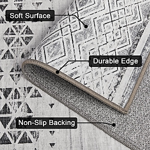 8x10 Area Rugs for Living Room Bedroom: Large Machine Washable Rug with Non-Slip Backing Non Shedding Stain Resistant, Soft Geometric Moroccan Carpet for Dining Room Nursery Home Office - Gray/Ivory