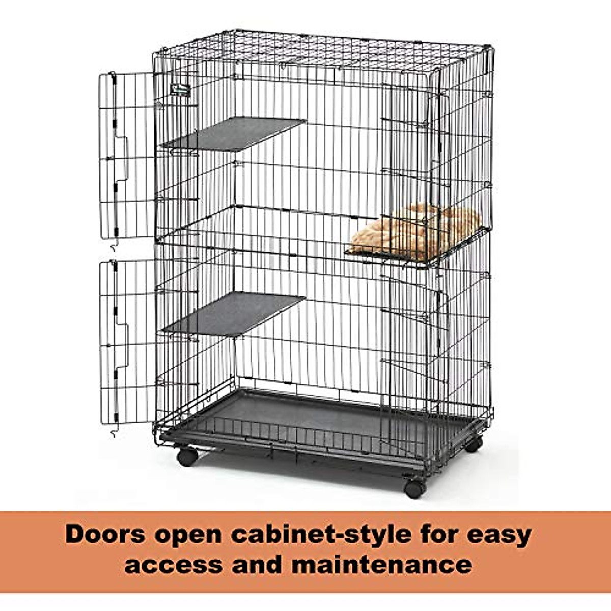 MidWest Homes for Pets Cat Playpen / Cat Cage Includes 3 Adjustable Resting Platforms, Removable Leak-Proof Pan, Easy 2-Door Top / Bottom Access & 4-locking Wheel Casters, 36"L x 23.5"W x 50.5"H