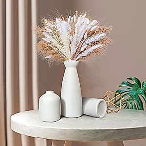 White Ceramic Vases Set 3 for Farmhouse Home Decor,Modern Boho Small Vase for Pampas Flower Decorative,Vases for Dinner Table Party Living Room Office Bookshelf Entryway Bedroom Decor (White)…