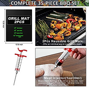 35Pcs BBQ Grill Accessories Tools Set, MCIRCO Heavy Duty Stainless Steel Grilling Tools with Portable Bag, Grill Mats, Thermometer for Backyard Barbecue, Camping, Gifts for Men Women