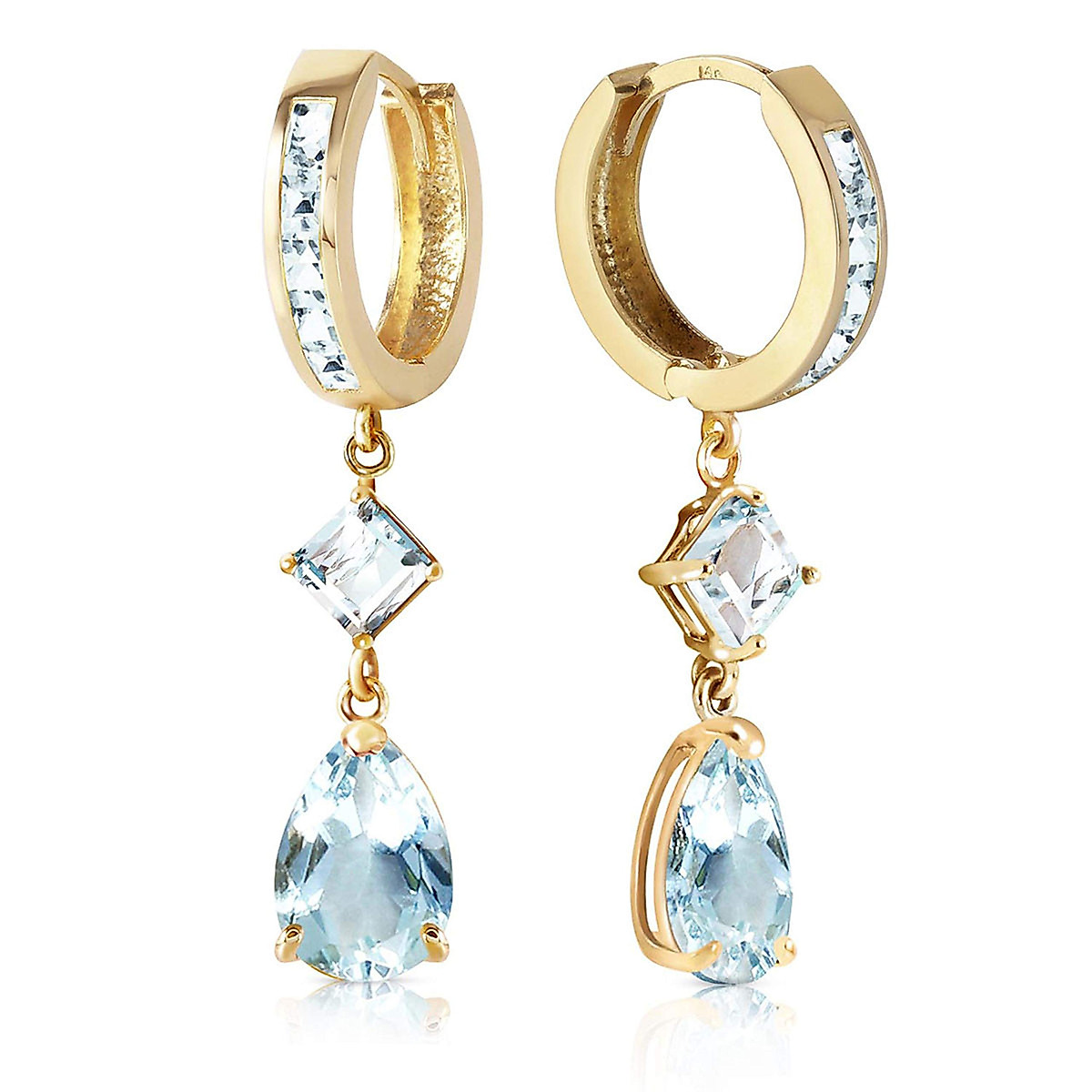Galaxy Gold GG 5.62 CTW 14k Solid Gold Huggie Earrings Dangling Aquamarine