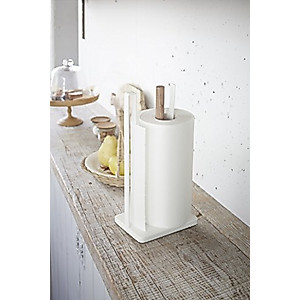 Yamazaki Home One-Handed Tear Paper Towel Holder - Kitchen Storage Rack, Steel + Wood, No Assembly Req.