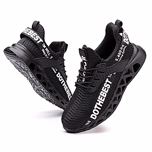 Furuian Safety Shoes Men Work Sneakers, Steel Toe, Lightweight, Comfortable, Black, Size 11.5/13