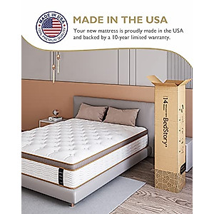 BedStory Queen Mattress - Made in USA - 14 Inch Hybrid Mattress Medium Feel, Individually Wrapped Coils for Pressure Relief & Motion Isolation, 80”x60”x14”
