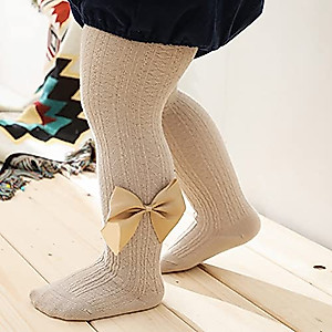 Bafeicao 3 Pack Baby Girls Tights Cable Knit Seamless Leggings with Bow Toddler Girl Cotton Pantyhose, White+Khaki+Coffee, 6-12M