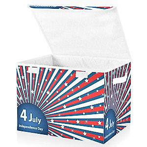 YETTASBIN 4th of July Storage Basket with Lid and Handles, Large Collapsible Fabric Storage Bins Sturdy Storage Organizer for Shelves, Closet, Bedroom, School, Office, Home Decor