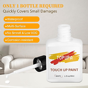 TOPUPA White Touch Up Paint, Cabinet Furniture Paint,40ml Multi-Surface Paint for Wall with Brush Waterproof and Quick Drying, Brush in Bottle for Home Repairs, Walls,Door, Kitchen,Wood,Fence,Ceiling