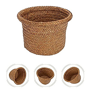 NUOBESTY Rattan Trash Can Woven Hyacinth Storage Basket Rubbish Paper Bins Straw Woven Wastebasket Willow Woven Flower Pots Sundries Container Basket for Bedroom Kitchen M